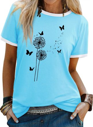 Dresswel Damen Pusteblume T-Shirt Retro L&ouml;wenzahn Herzen Druck Rundhals Kurzarm Tee Shirts Sommer Tops Oberteile f&uuml;r Frauen