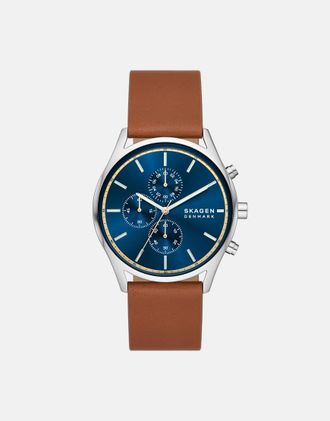 Skagen Holst - Chronograph für Herren aus silberfarbenem Edelstahl mit braunem Armband