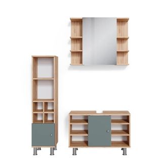 Vicco Badmöbel-Set Grün Fynn, bestehend aus Bad Spiegelschrank, Waschbeckenunterschrank, Hochschrank - Offene und geschlossene Fächer für Flexible Aufbewahr