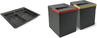 Emuca Poubelles de recyclage + base de tiroir de recyclage, 2 x H266mm (2x15L), 1 base avec bords à découper pour module de 60cm (536x482mm), Plastique gris