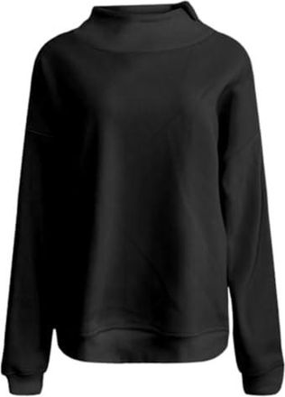 Generic Sweatshirt d&eacute;contract&eacute; l&eacute;ger sans capuche manches tombantes pull tops surdimensionn&eacute; couleur unie col roul&eacute; basique v&ecirc;tements dext&eacute;rieur tendance coup