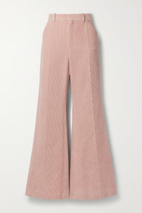 Chlo&eacute; Pantalon &Eacute;vas&eacute; En Velours De Coton C&ocirc;tel&eacute; &Agrave; Plis - Rose