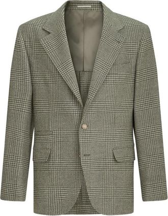 Brunello Cucinelli Comfort Wool And Cashmere Prince Of Wales Flannel Deconstructed Blazer