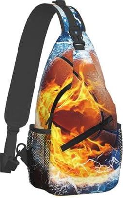 Generic Mode Sacoche Homme Bandouliere Art du basketball Eau Feu Flamme Sacs Poitrine Casual Crossbody Bag pour Femme &eacute;cole Cyclisme