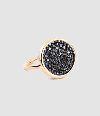 Ginette NY Bague Baby Disc Diamants Noirs Or Rose