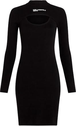 Karl Lagerfeld Karl Lagerfeld Jeans Femme Robe en Maille &Agrave; Manches Longues avec Logo Coupe Moulante, Noir, L