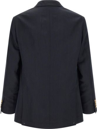 Brunello Cucinelli Silk Twill and Linen D&eacute;lav&eacute; Blazer - Navy
