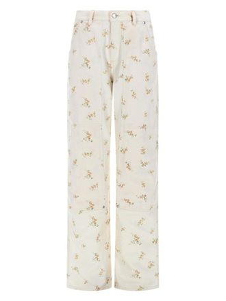 Msgm Floral Motif Cotton Trousers - White