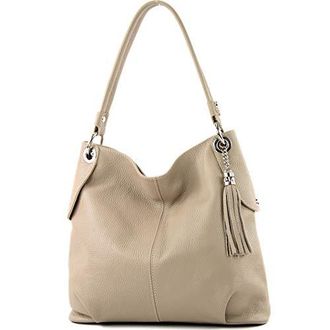 modamoda.de T185 Sac &agrave; main en cuir pour femme, fabriqu&eacute; &agrave; la main en Italie, Gris beige., m