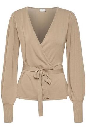 Kaffe Womens Wrap Cardigan V-Neck Regular Fit Tying Belt Long Sleeve Tight Knit, M&eacute;lange de Plumes Grises, XL Femmes