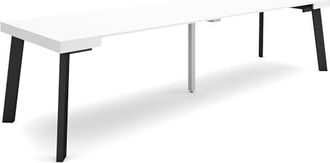 Skraut Home | Ausziehbarertisch | Multifunktionaler ausziehbarer | 300 | Für 14 Gäste | Hölzerne Beine | Moderner Stil | Weiß