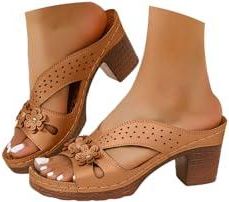 Generic Tongs pour femme - Sandales &agrave; talon bloc bas - Tongs &agrave; talons &eacute;pais - Sandales habill&eacute;es &agrave; enfiler - Sandales de f&ecirc;te - Sandales l&eacute;g&egrave;res pour femme - 