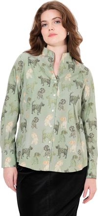 Ulla Popken Damen gro&szlig;e Gr&ouml;&szlig;en &Uuml;bergr&ouml;&szlig;en Plus Size Bluse, Landhausdruck, Kelchkragen, Langarm Oliv 46+ 832209436-46+