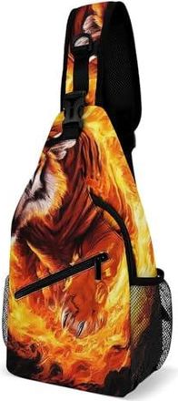 Generic R&eacute;glable Sacoche Homme Bandouliere Art du tigre, animal sauvage, en col&egrave;re, feu, flamme Sling Bag Mode,Antivol Crossbody Bag pour Camping Femme Voyage