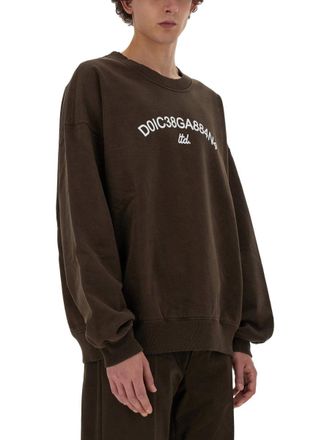 Dolce & Gabbana Logo-Embroidered Cotton Sweatshirt - Brown
