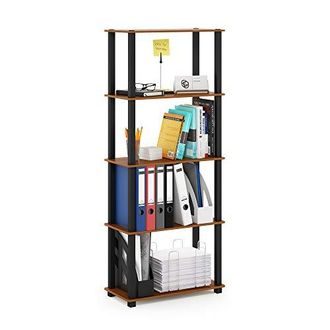 Furinno Turn Présentoir à Étagères Polyvalentes à 5 Niveaux avec Tubes Carrés, Cerisier Clair/Noir