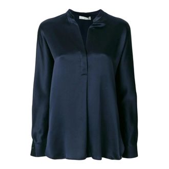 Vince Blouse &agrave; col officier - Femme - Blouses et Chemises - Bleu - Taille: 42 FR