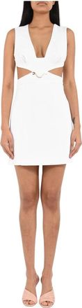 Elisabetta Franchi Femme, Robes, Blanc, Taille: 42 FR Mini-robe en double cr&ecirc;pe stretch avec logo bijou
