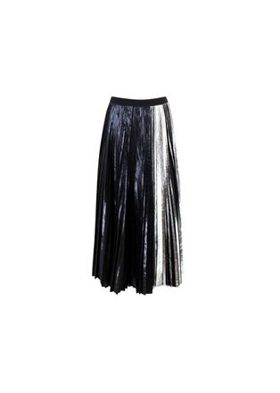 Proenza Schouler Black & Silver Coated Pleated Midi Skirt Size XXS