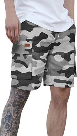 Generic Short d&eacute;contract&eacute; pour homme avec cordon de serrage et taille &eacute;lastique, gris, 3XL