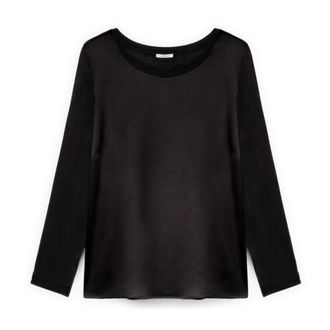 Fiorella Rubino Lang&auml;rmeliges T-Shirt aus Satin und Jersey - - Tops - Damen - Schwarzk - M
