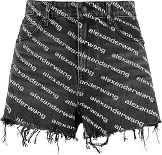 Alexander Wang Femme, Shorts, Noir, Taille: W27 Logo-Print Denim Shorts