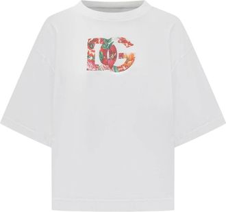 Dolce & Gabbana Femme, Tops, Blanc, Taille: 38 FR Logo Graphic T-shirt