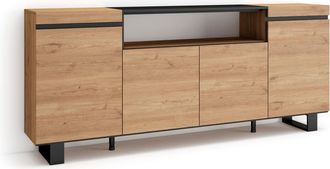 Skraut Home Credenza, Mobile, Cucina Madia, Mobile Ingresso 200x87x35cm 4 Porte Design Industriale Stile Moderno Rovere E Nero - Skraut Home