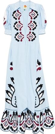 Farm Rio Farm Rio, Femme, Robes, Bleu, Taille: 36 FR Robe Maxi avec Avant en Dentelle Broderie Artisanale