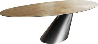 DELIFE Esszimmertisch Edge Oval Keramik Laminam Sabbia Eichefarbig 280x130 Cono Metallic Silber