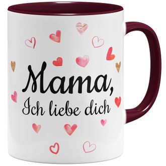 OM3 Liebevolle Kaffee-Tasse mit Spruch - Mama ich liebe dich - Keramik Becher - 325ml - Beidseitig Bedruckt - Bordeaux