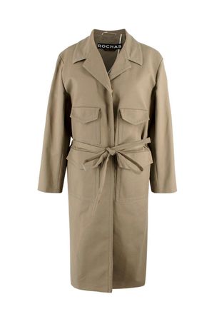 Rochas Khaki Belted Longline Trench Coat Size XS