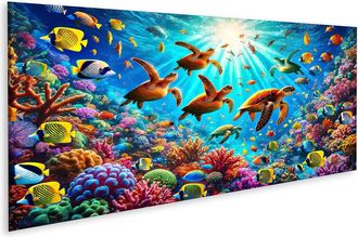 Islandburner Bild auf Leinwand Unterwasserwelt mit Meeresschildkr&ouml;ten und bunten Fischen Bilder Wandbilder Poster