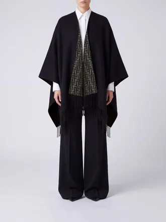 Fendi Cape oversize longueur genou en laine et cachemire m&eacute;lang&eacute;s avec monogramme FF