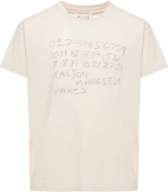 Maison Margiela Femme, Tops, Beige, Taille: 40 FR Numerical Cotton T-shirt