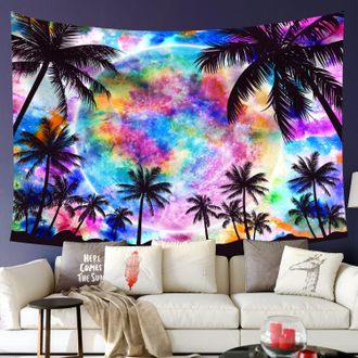 Generic Wandteppich Farbgalaxie Sternen-Kokosnussbaum Picknickdecke Dekoration Wanddekoration Wand Teppich, F&uuml;r Wohnzimmer, Wohnheim, Schlafzimmer, 150x230cm