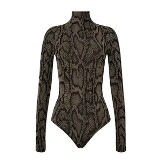 Wolford Body &agrave; col montant en jacquard imitation serpent - Femme - Tops - Vert - Taille: 42 FR