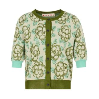 Marni Femme, Pulls, Vert, Taille: 42 FR Cardigan &agrave; D&eacute;tails Floraux