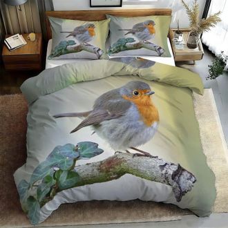 Generic Bettw&auml;sche 155x220 Charmant Bettbezug 155x220 Rotkehlchen Bettbezug mit 2 Kissenbez&uuml;ge 80x80cm, Bettw&auml;sche-Sets Microfaser mit Rei&szlig;verschluss b57