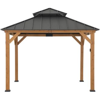 Sunjoy Direct Tonnelle en c&egrave;dre KAPS avec panneau solaire - 330cm x 330cm, anthracite