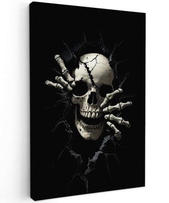 MuchoWow &copy; Wandbilder Gro&szlig; 80x120 cm XXL Schlafzimmer Home Deko Wohnung Bild Wohnzimmer Fotoleinwand Wand Bilder Leinwand Wall Decor Sch&auml;del - Schwarz - Totenk