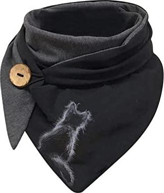 Onsoyours Echarpe Hiver Femme Echarpe Triangle Foulard &eacute;charpe Etole Chic Shawl Pashmina Echarpe Personnalis&eacute;e Avec Bouton Pas Cher Foulard Imprim&eacute; Chat Noir 05