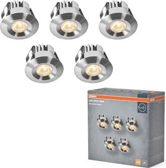 Osram Mini Spot LED Einbaustrahler 6W Satin-Nickel IP44, 5er Set Deckenspot 42mm 480lm, Bad K&uuml;che warmwei&szlig; 3000K