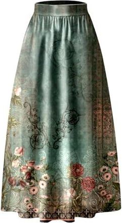 Generic Jupes pour femmes, jupe &agrave; imprim&eacute; floral, taille haute, poche de plage, jupe longue 2026, jupe trap&egrave;ze pour femme, grande taille, jupe trap&egrave;ze, Vert, 