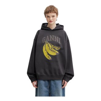 Ganni Banana Print Hoodie - - Sweatshirts & Hoodies - Damen - Grau - L
