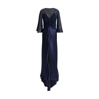 Alberta Ferretti Langes Satinkleid mit Cape - - Dresses - Damen - Blau - 2XL
