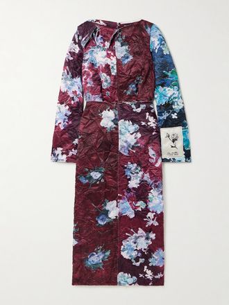 Erdem Midikleid Aus Satin In Knitteroptik Mit Blumenprint Und Fransen - Burgunder