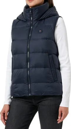 Tommy Hilfiger Damen Weste Down Casual mit Kapuze, Blau (Desert Sky), XS
