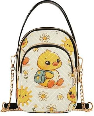 Mnsruu Sac à bandoulière pour femme - Motif fleurs de canard jaune - Petit sac à bandoulière avec sangle réglable