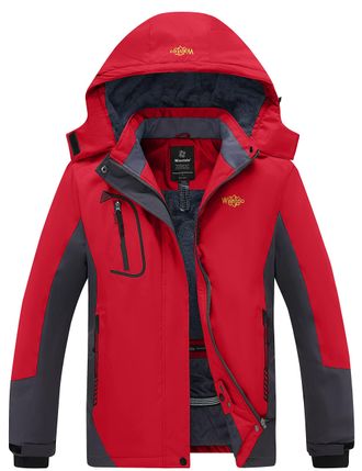 Wantdo Damen Berg Ski Jacke W&auml;rmer Winter Fleece M&auml;ntel Wasserdichter Atmungsaktive RegenM&auml;ntel Outdoor Kapuzen Windbreaker Jacken Rot XL